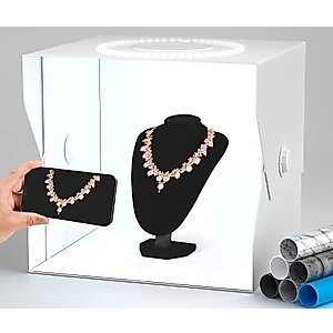 Glendan Light Box Photography, 13"x12" Photo Studio Light Box, Portable Folding Photo Shooting Tent Kit with 112 LED Adjustable Lights CRI >95, 8 Color PVC Backdrops for Small Size Product Photography