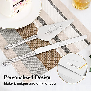 Wedding Cake Knife & Server Set, Personalized Diamond Cake Cutting Set, Gold Bridal Serving Set, Engraved Pastry Pie Server Pizza Cutter, Quinceañera Birthday Anniversary Classic Gift (Silver 2)