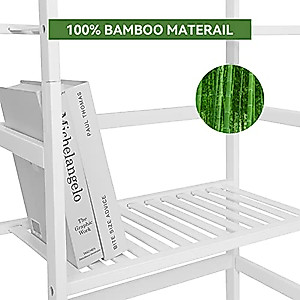 Aomedeelf Bookshelf, 4-Tier Ladder Shelf, 49.2" Free Standing Bookcase, Bamboo Shelf Ladder Bookshelf for Living Room, Bedroom, Bathroom, White