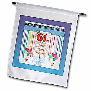 3dRose Image of 61st Birthday Tag, Cupcake, Candle, Balloons, Gift, Streamers - Flags (fl_359896_2)