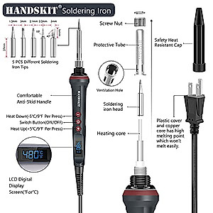 Electronics Soldering Iron Kit, [Upgraded] Soldering Iron 110V 90W LCD Digital Portable Soldering Kit 180-480℃(356-896℉), Welding Tool with ON/OFF Switch, Auto-sleep, Thermostatic Design