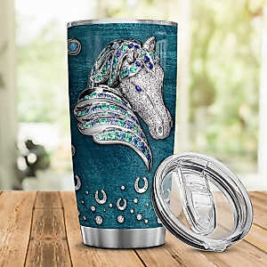 Wassmin Personalized Horse Tumbler Cup With Lid 20oz 30oz Jewelry Horses Stainless Steel Double Wall Vacuum Insulated Tumblers Coffee Travel Mug Birthday Christmas Women Gifts Custom Name