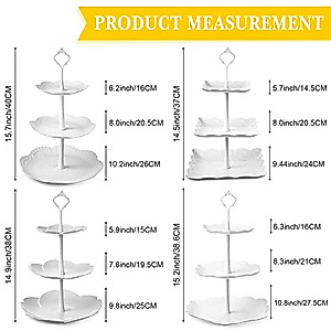 Potchen 8 Sets 3 Tier Cupcake Stand Plastic Tiered Serving Tray Round Flower Square Hexagonal White Dessert Table Display Set Candy Tower Pastry Holder for Party Wedding
