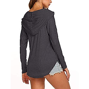 shushuKISS Womens Hooded V Neck Sweatshirts Long Sleeve Hoodie Soft Hoody Tshirts Dark Gray XX-Large