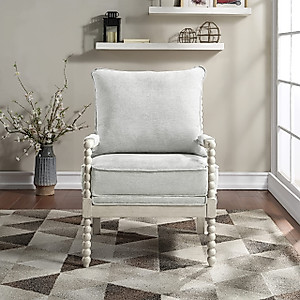 OSP Home Furnishings Kaylee Spindle Accent Chair with Antique White Wood Frame, 26.5” W x 32.25” D x 37” H, Smoke Grey Fabric