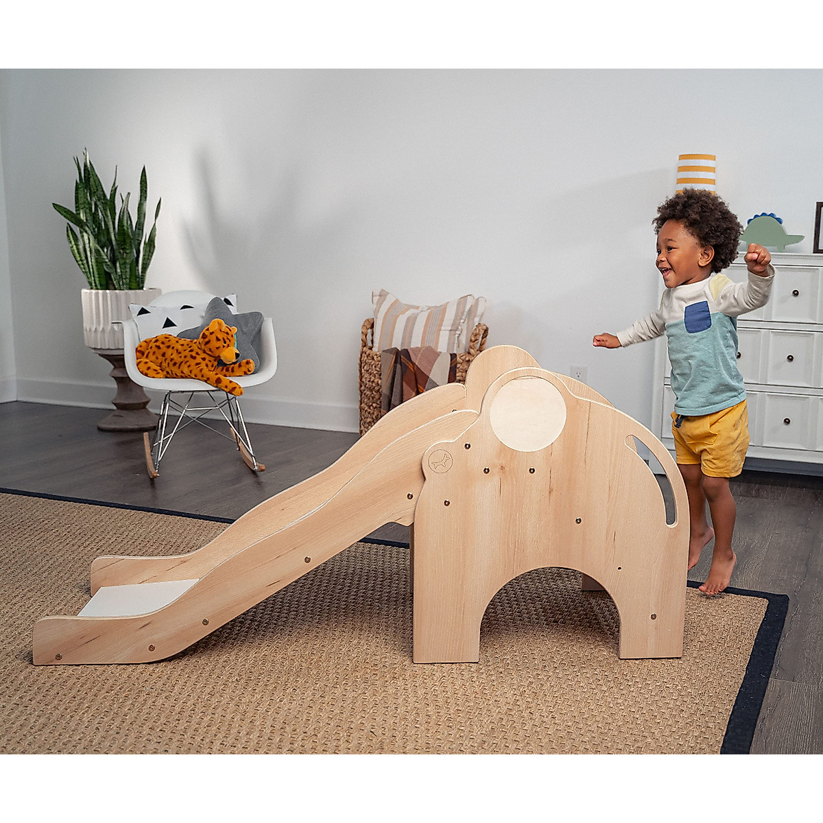Avenlur Nima Indoor Slide - Elephant Shape Montessori Waldorf Style - Safe, Sturdy, and Reliable - Perfect Indoor Play Space for Developing Motor Skills and Balance in Toddlers and Kids Ages 1 to 5yrs
