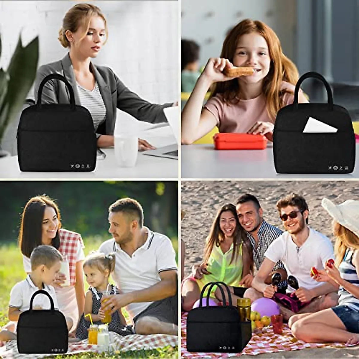 KUBYA Lunch Bag for Women Men Reusable Lunch Box Insulated Lunch Tote Bag for Work, School, Picnic or Travel - Black