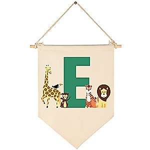 Personalised Woodland Animal Flag Decor Gifts for Baby Boy Girl Newborn Kids-Jungle Safari Pennant Banner Wall Sign Gifts for Nursery Baby Room Bedroom Playroom Front Door-Monogrammed Initial Letter E