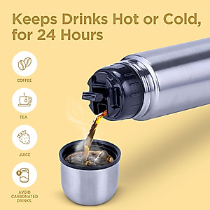 Milton Thermosteel Flip Lid Flask 350, Double Walled Vacuum Insulated Thermos 350 ml | 12 oz | 24 Hours Hot and Cold Water Bottle with Cover, 18/8 Stainless Steel, BPA Free, Leak-Proof | Silver