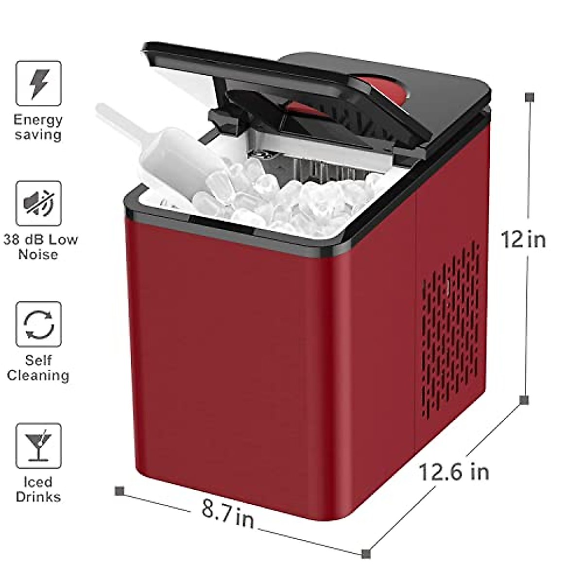SOOPYK Ice Maker Countertop, Portable Ice Make 27 lbs in 24 hrs - 9 Ice Cubes Ready in 5-7 Mins, Ice Maker Machine with Self- Cleaning Function with Ice Scoop and Basket