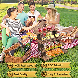 Fumingpal Wooden Cupcake Stand - 4 Tier Cupcake Display Stand, Rustic Tiered Display Stand, Tool Free Installation Cupcake Stand for Birthday Party Decoration Supplies