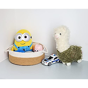 Lovelyduo Woven Storage Baskets 5-Piece, Natural Cotton Rope Basket for Baby Nursery Basket, Cat Dog Toys Basket, Bathroom Organizing Baskets, Empty Decorative Gift Basket Round White Brown