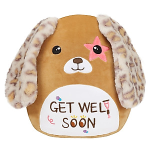 Easfan Get Well Soon Dog Plush Pillow Puppy Stuffed Animal with Floppy Long Ears, Cuddly Soft Toy Recovery Gifts for Patients Sick Girls Boys, Light Brown, 12"