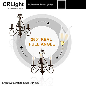 CRLight 2W LED Candelabra Bulb 3000K Soft White 25W Equivalent 250 LM, E12 Dimmable LED Chandelier Bulbs, Antique C35 Frosted Candle Flame Shape Bent Tip, 6 Pack