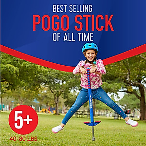 Flybar Maverick Pogo Stick for Kids Ages 5+, 40 to 80 Pounds, Perfect for Beginners, Easy Grip Handles, Anti-Slip Pegs, Outdoor Toys for Boys, Jumper Toys for Girls, Outside Toys for Kids (Red/Blue)