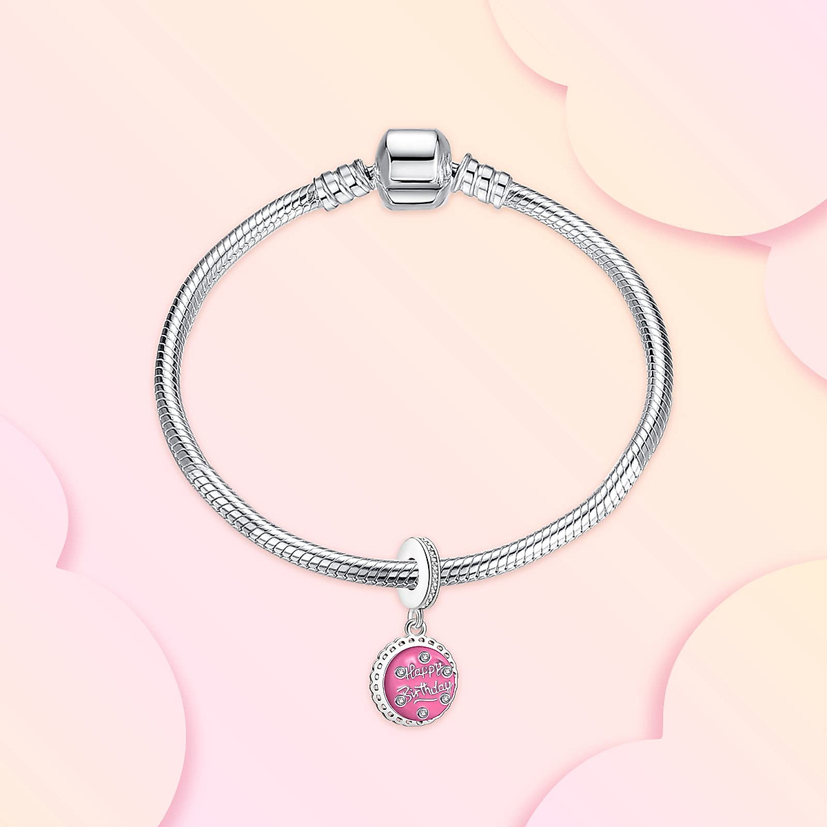 Annmors Pink Birthday Cake Dangle Charm for Woman-925 Sterling Silver Pendant Bead,Girl Jewelry Gifts for Women Bracelet&Necklace