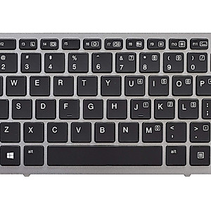 SUNMALL Laptop Keyboard Replacement with Backlit (Without Pointer) Compatible with HP EliteBook 840 G1 G2 / 850 G1 G2 / 745 G1 G2/HP ZBook 14 Series Laptop US Layout (with Silver Frame)