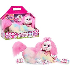 Puppy Surprise 12-inch Blossom Plush Stuffed Animal Dog with Puppies, Pink, Toys for Kids, Kids Toys for Ages 3 Up by Just Play