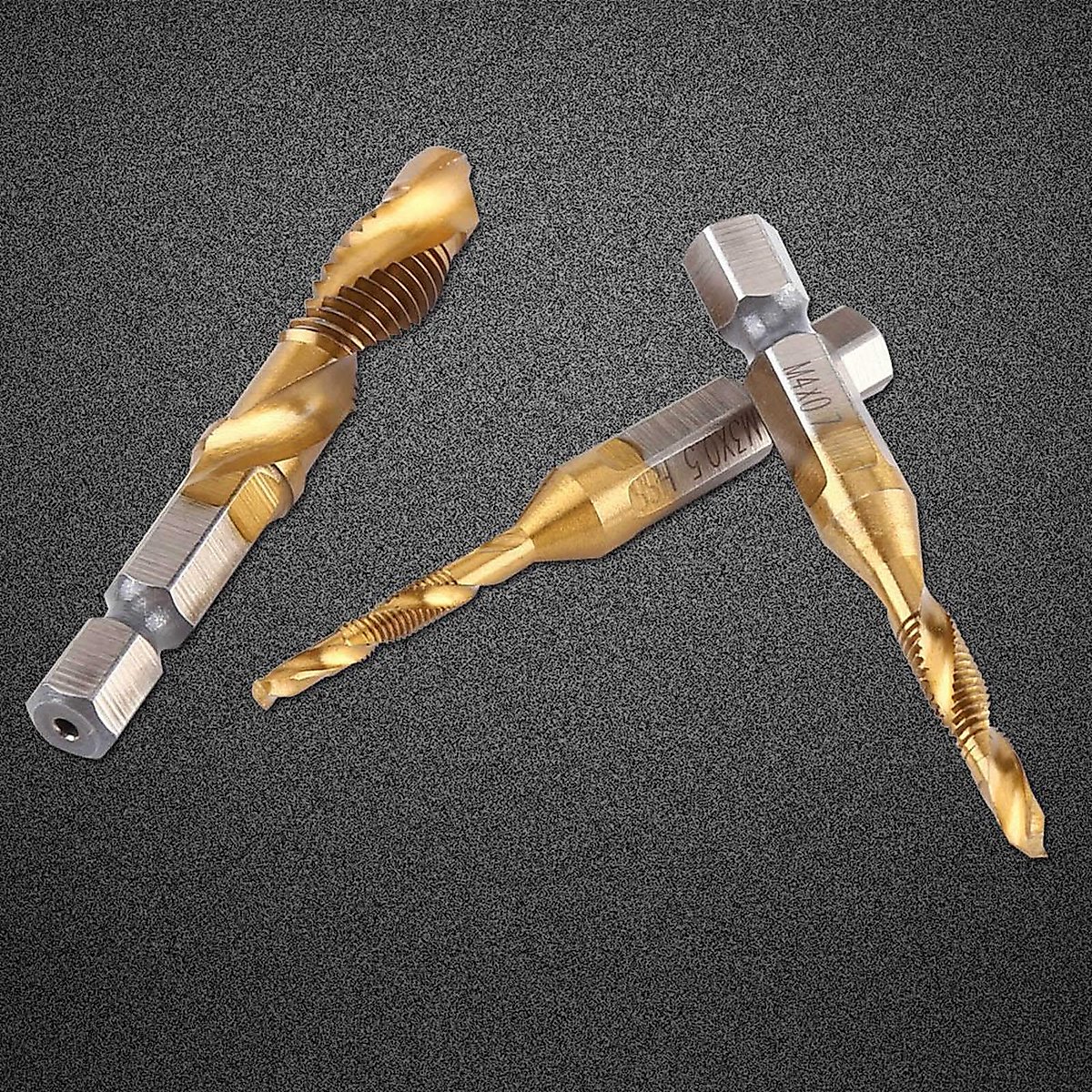 6Pcs 1/4" Hex Shank Screw Tap,M3-M10 Hss Spiral Thread Drill Bits, Coated Composite Drilling Screw Tapping Bits Tool Set Kit