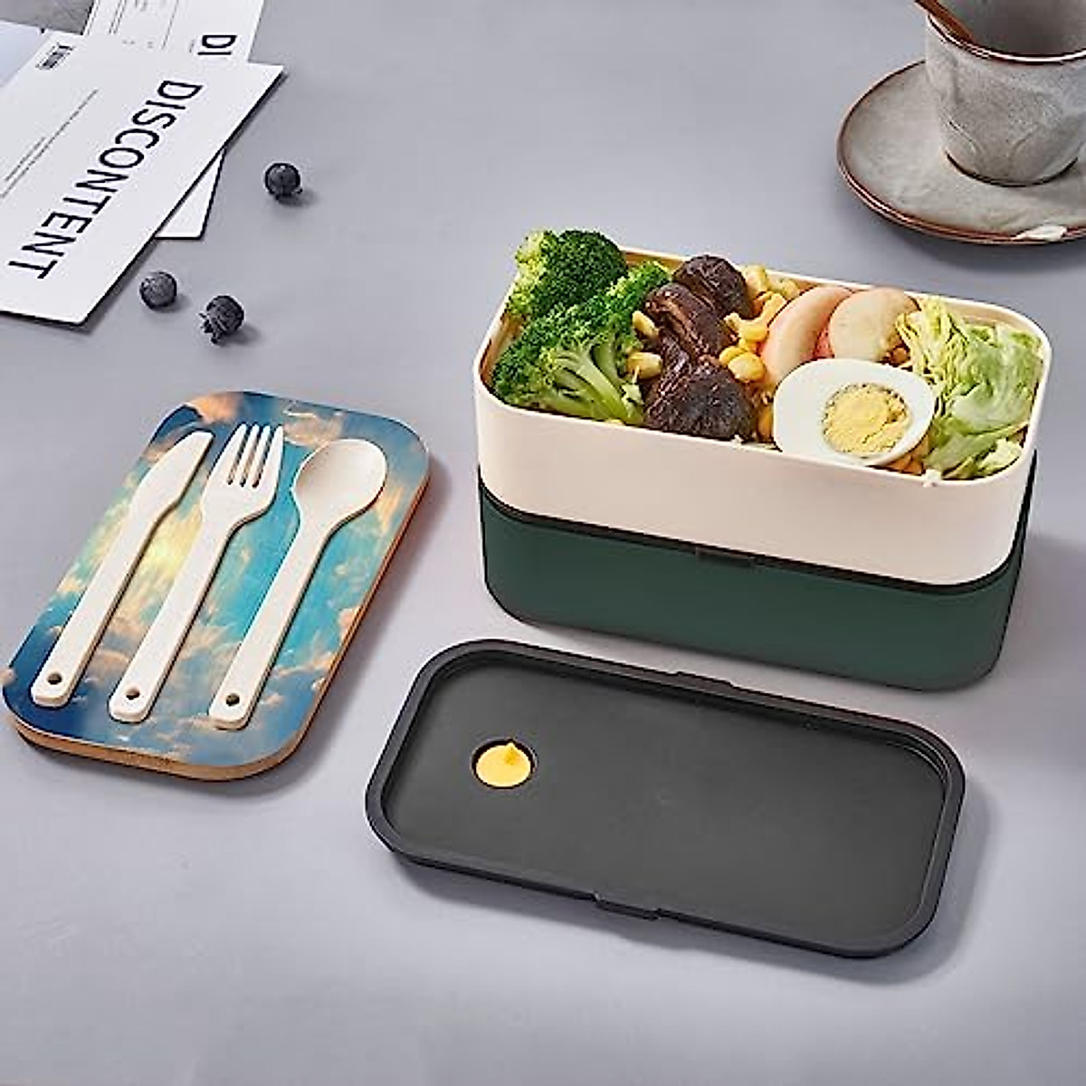 Cloudy Sky Adult Lunch Box, Bento Box, With Cutlery Set Of 3, 2 Compartments, Rectangular, Lunch Box For Adults