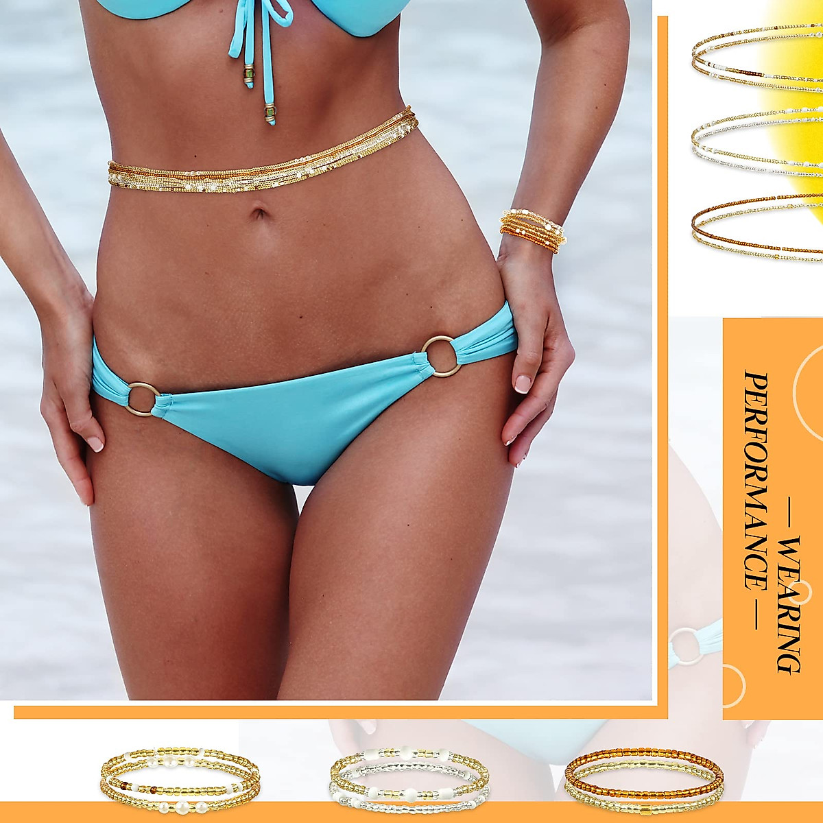 18 Pcs Beads for Waist Beads Chains for Women African Waist Ankle Bracelets Body Chains, Stretchy Waist Beads Chain (Retro Style)