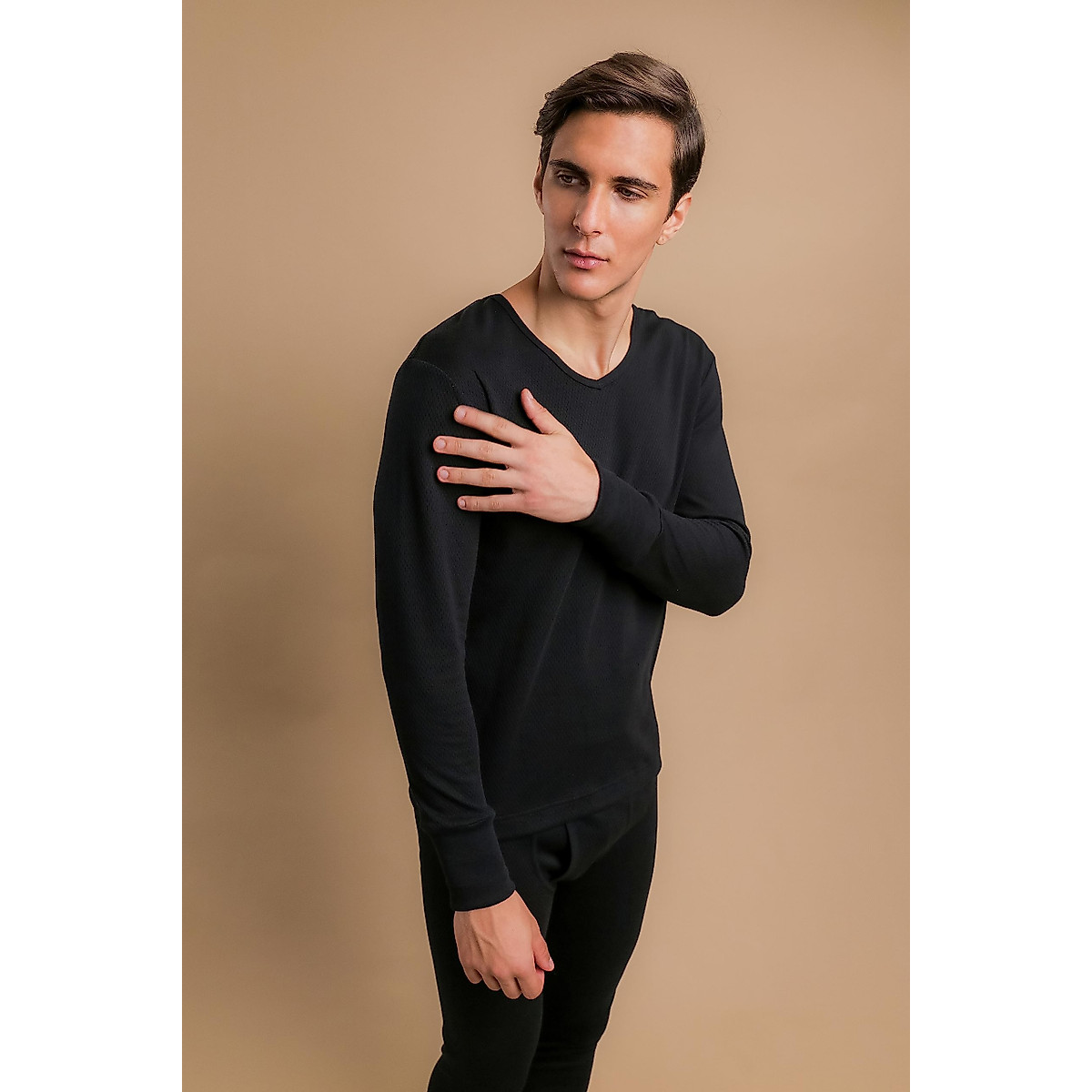 Cottonique Hypoallergenic Men's Thermal Base Layer Long Sleeve Made from 100% Organic Cotton (M, Black)