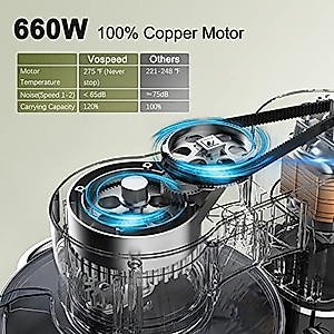 Vospeed Stand Mixer, 660W 6-Speed Tilt-Head Kitchen Mixer with 8.5QT Stainless Steel Mixing Bowl, Beater, Dough Hook, Whisk, Household Use - Black