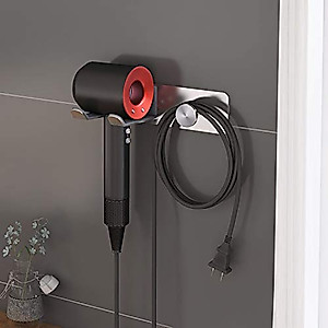 FLE Hair Dryer Holder Wall Mounted, Stainless Steel Self Adhesive Blow Dryer Holder Rack for Dyson Supersonic Hair Dryer,Silver