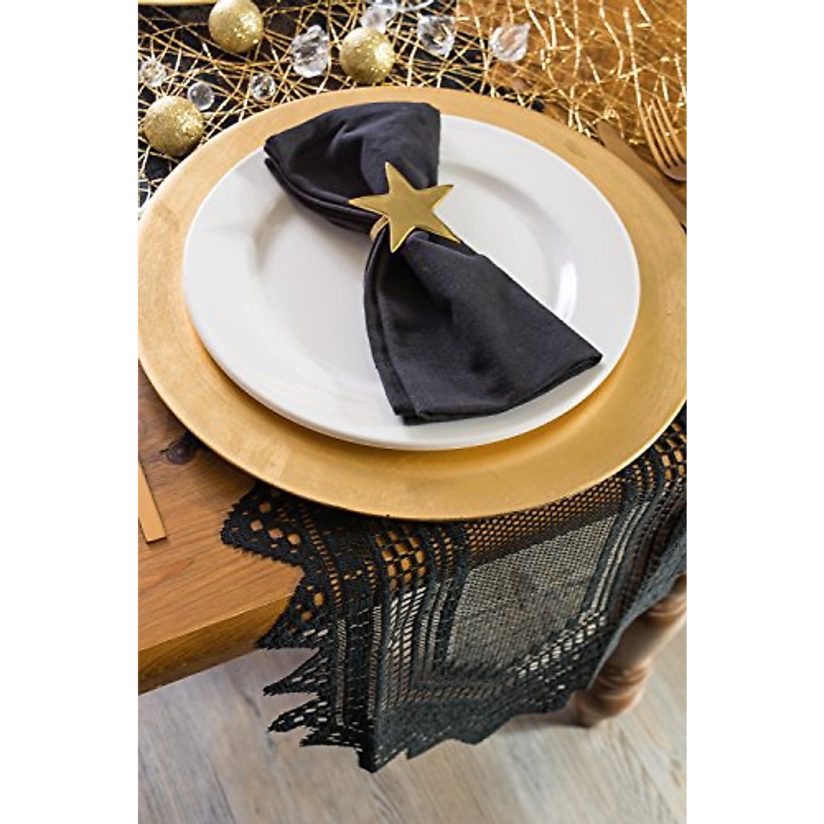 DII Black Lace Overlay Tabletop Collection Gothic Halloween Decor, Table Runner, 14x72, Black