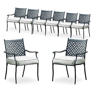 PatioFestival 8 Piece Patio Dining Chairs Metal Outdoor Chairs Wrought Iron Patio Furniture,Dinning Chairs Set with Arms and Seat Cushions (Grey)