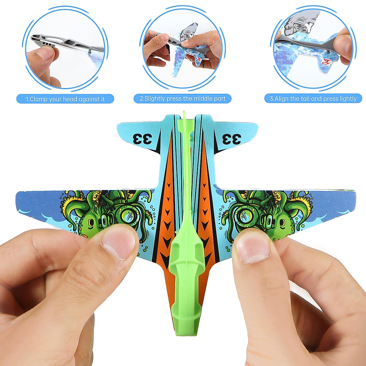 Manmel 12 Pack Airplane Launcher Toys for Kids, 2 Launchers and 10 Foam Glider, Indoor Outdoor Flying Toys for Boys Girls 4-8 Years Old, Plane Party Favors Birthday Gifts for Toddlers