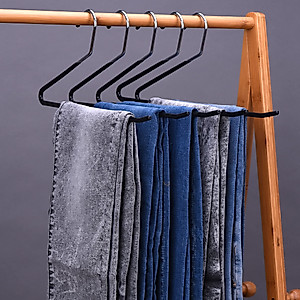 JS HANGER Non Slip Pants Hangers 10 Pack Open Ended Easy Slid Slacks Hangers, Durable Anti-Rust Space Saving Metal Jeans Hangers, Chrome and Black Friction