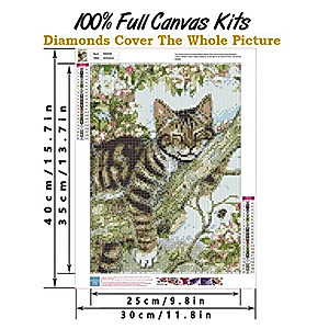 QUITEDEW Diamond Painting Cat Kit,Flower Diamond Art Kits for Adults,Tree Paint with Diamonds Round for Gift,Wall Decor(12x16)