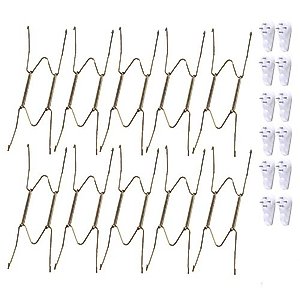 ManYee 10 Pack Plate Hangers Invisible Wall Plate Hangers Stainless Steel Plate Hangers for The Wall and 12 Pack Wall Hooks Compatible 7.5 to 9 Inch for Decorative Plates Art Wall Brass Coated