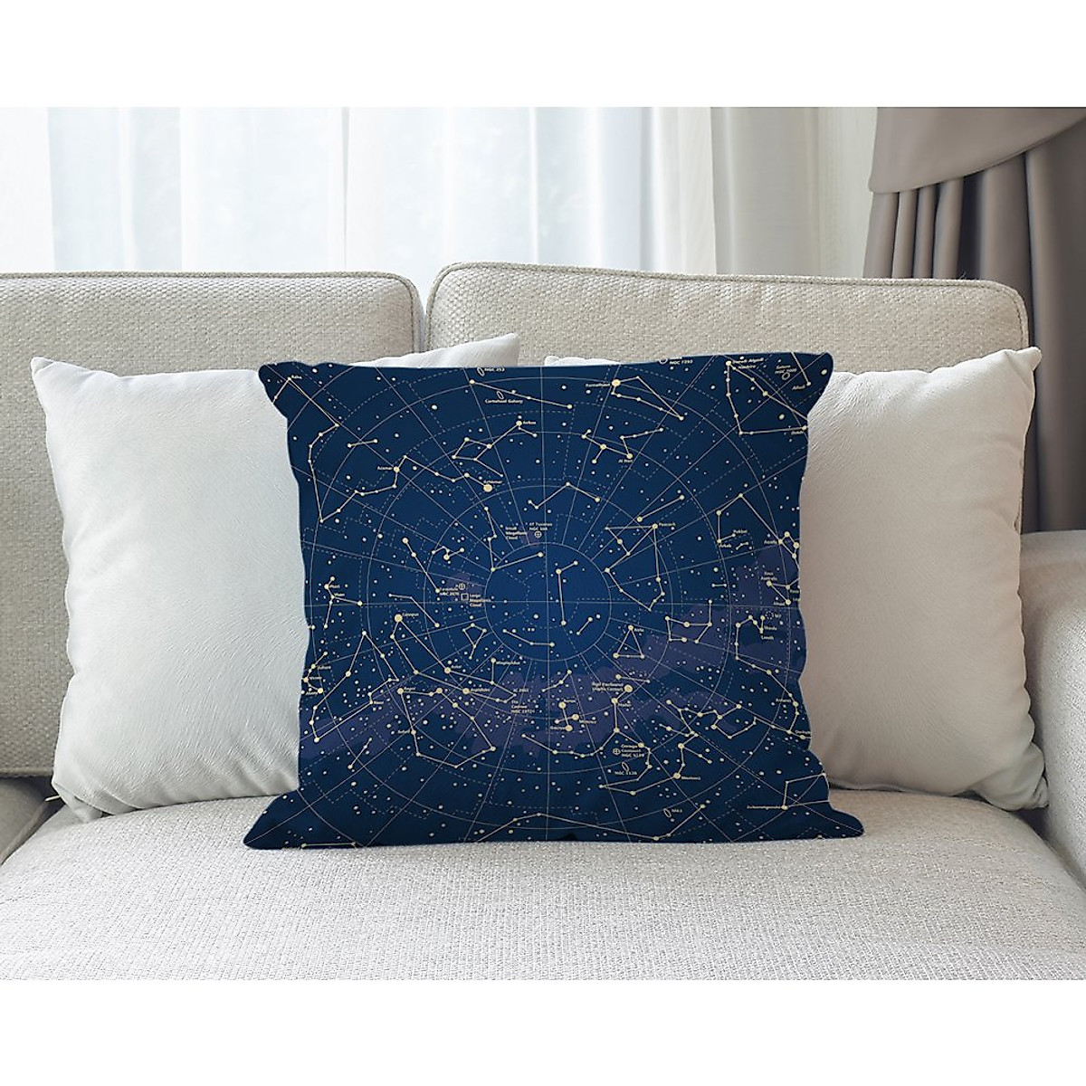 Moslion Star Map Throw Pillow Cover City Light Constellation in Night Sky Cotton Linen Decorative Pillow Case 18 x 18 Inch Standard Square Cushion Cover for Sofa Bedroom Men Women