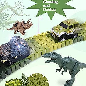 Dinosaur Toys, Create A Dinosaur World Road Race Glow in The Dark Car Race Cars for Boys & Girls Ages 3 4 5 6 7, Flexible Train Tracks Set with for Kids Christmas Birthday Gifts