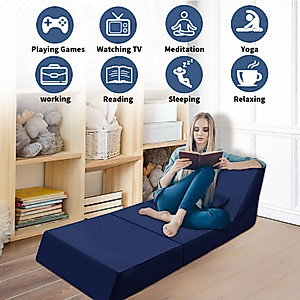 3-in-1 Folding Sofa Chair Bed Convertible Sofa with Pillow,Floor Futon Couch Comfy Lounge Chair Mattress, Portable Fold Out Couch Guest Bed for Adults, Home Office, Apartment, Dorm（Navy）