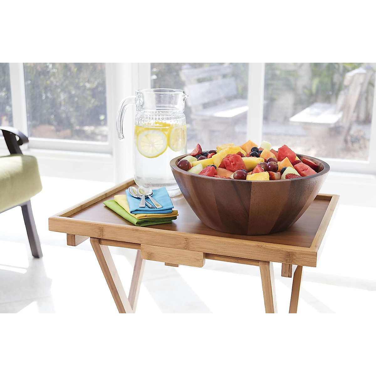 Lipper International Bamboo Lipped Snack Table, Set of Two, Bamboo