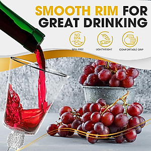 BERKWARE Premium Wine Glasses Set of 2 - Crystal Long Stem Wine Glass Goblet with Silver Rim & Rhinestone Design - 14.7 oz