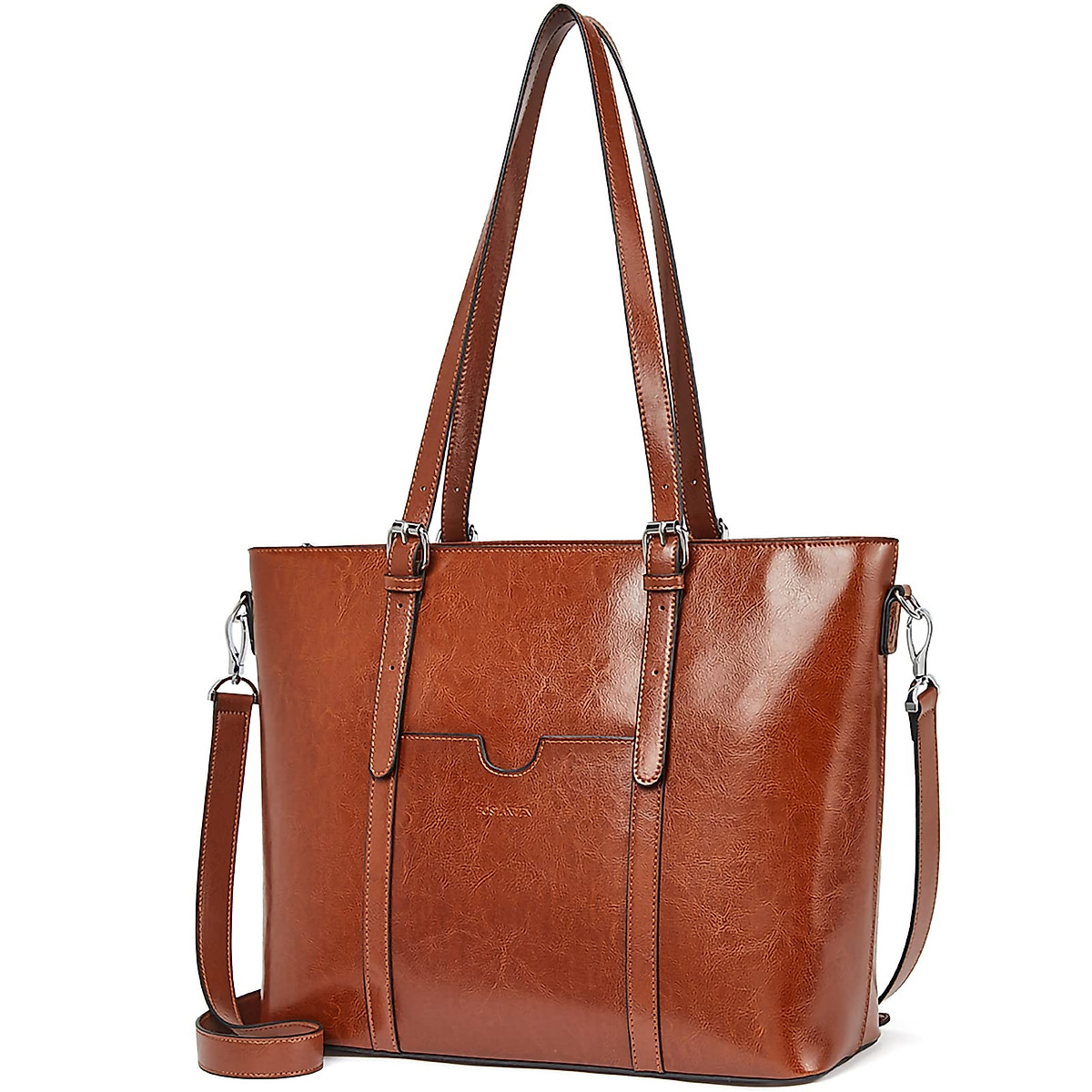 BOSTANTEN Womens Leather Laptop Tote Office Shoulder Handbag Vintage Briefcase 15.6 inch Computer Work Purse Brown