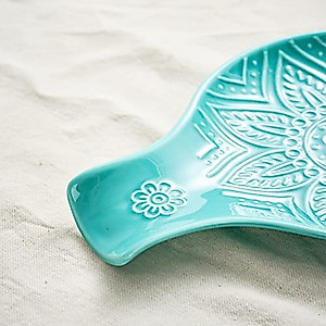 MIKIGEY Ceramic Spoon Rest, 7.48 Inches Spoon Holder for Kitchen Counter, Kitchen Accessories, Dishwasher Safe, Turquoise