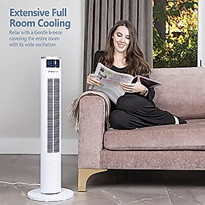NEXAIR 36” Oscillating Tower Fan, 3 Speed Portable Fan Tower With Remote Control, Quiet Operating Floor Fan for Bedroom with 7.5 Hr Auto Off Timer, Modern Design Room Cooling Fan For Home & Office