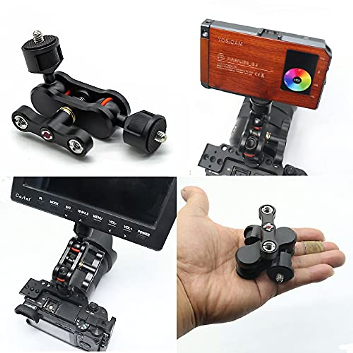 TOSICAM Articulating Magic Arm with Double Ballheads Monitor Mount,1/4" Screw for Field Monitor,Lights,Audio Recorders,Gimbal,Camera Cage,Video Shooting