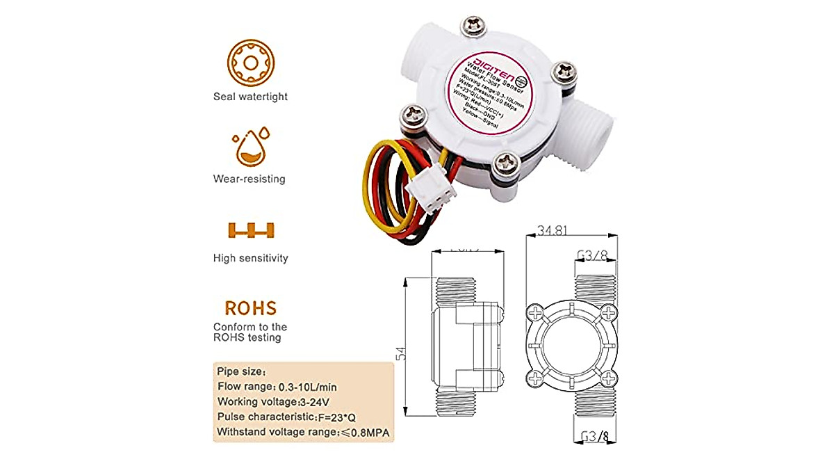 DIGITEN Water Flow Sensor - Reliable & Easy Installation