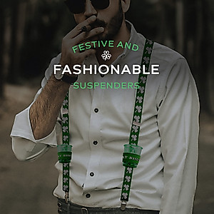 Man of Men St Patricks Day Suspenders Shot Glass Suspenders - St Patricks Day Accesories, Lucky Shot Glasses Suspenders with Clips