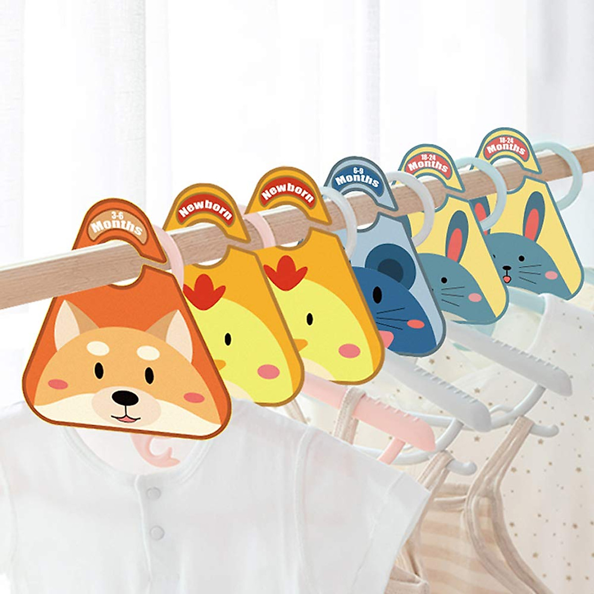 MEEGEEM Kimuise 12 pcs Baby Nursery Clothes Closet Organizer Dividers, Double Side Designed, Kid Clothing Rack Size Hangers,No-Slip,Newborn to 24 Months