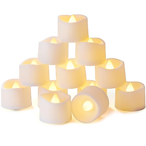 Homemory LED Tea Lights with Timer, Built-in 6 Hours Timer Tea Lights, Votive Candles Battery Operated, Flameless Candles with Timer, 1-2/5‘’Dia x 1-1/4''H, Pack of 12, Warm White Light, No Remote