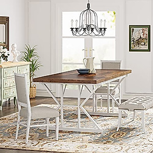 Tribesigns Farmhouse Dining Table for 6 People, 70.8-Inch Rectangular Wood Dining Table, Rustic Kitchen Table with Heavy Duty Metal Legs for Dining Room (Brown/White)