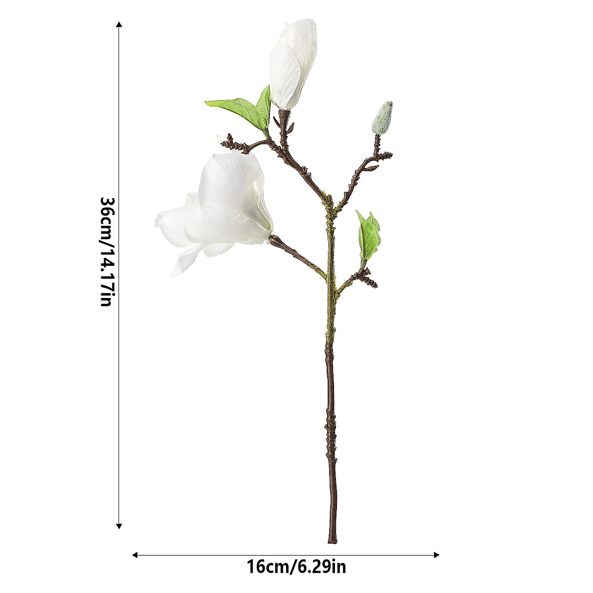 6 Stems Artificial 2 Head Magnolia Flowers, Realistic Silk Flower Bouquet for Floral Arrangements Home Table Decor Photo Props,White