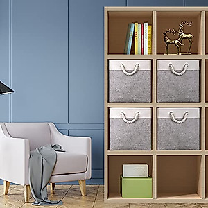 Univivi Foldable Storage Basket Fabric 13 inch Cube Storage Bins with Hard Bottom &Sturdy Handles Storage Cube for Shelf Closet Home (Grey , 4-Pack)